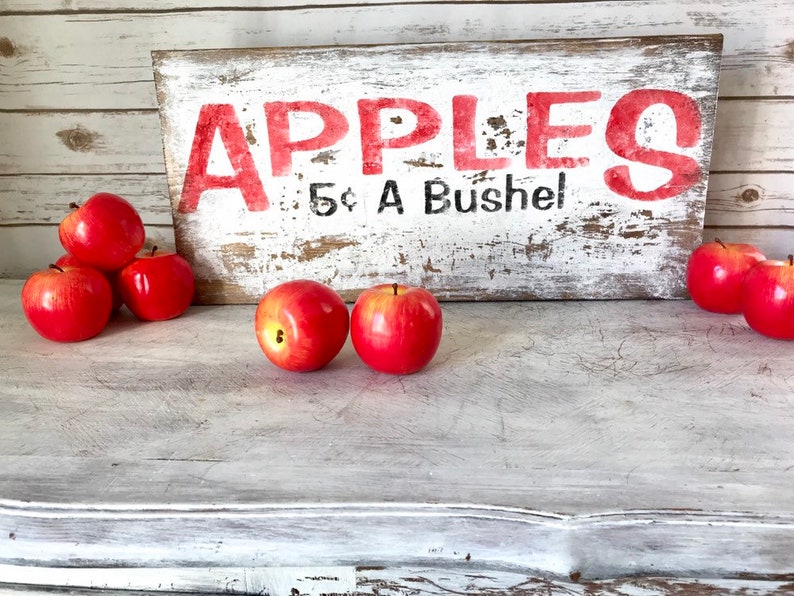 Fall Apple Sign Decor Antique Style Chippy Sign Apples 5 | Etsy
