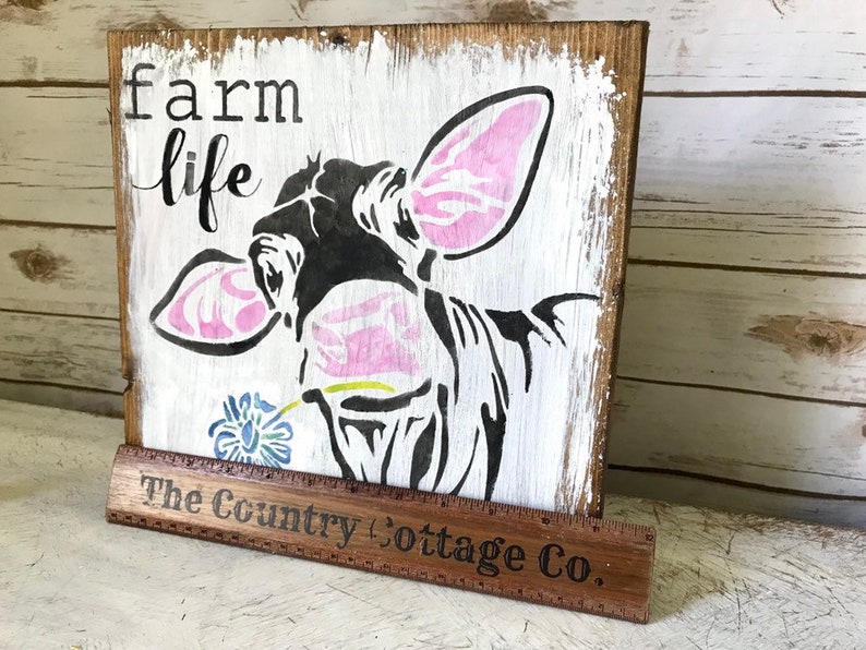 Cow Decor Wooden Sign Flower Cow Art Country Decor - Etsy