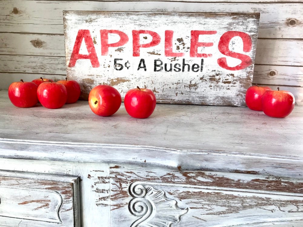 Fall Apple Sign Decor Antique Style Chippy Sign Apples 5 | Etsy