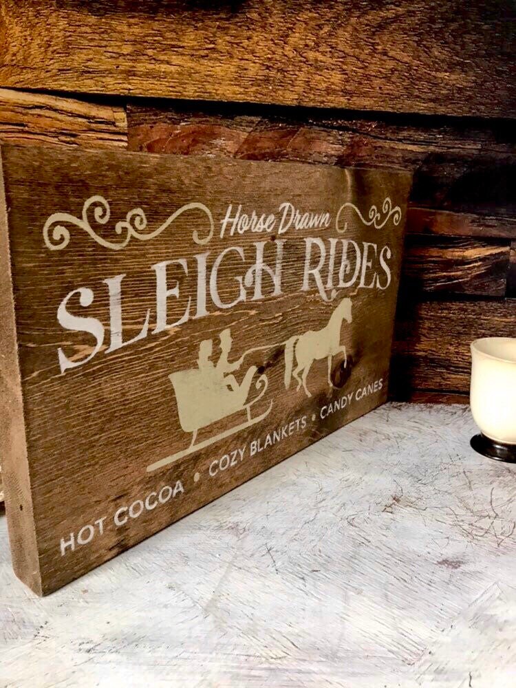 Christmas Sleigh Rides Sign / Rustic Wooden Sign / Horse Drawn Sleigh ...