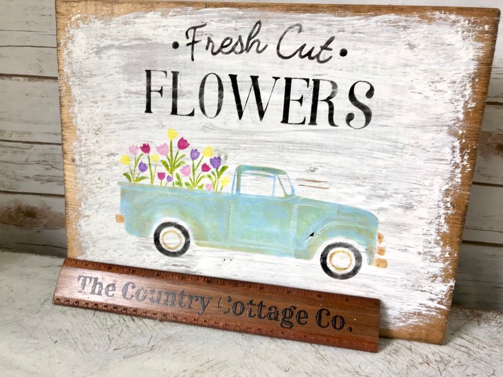 Flower Truck Sign Spring Decor Fresh Cut Flowers Rusty | Etsy