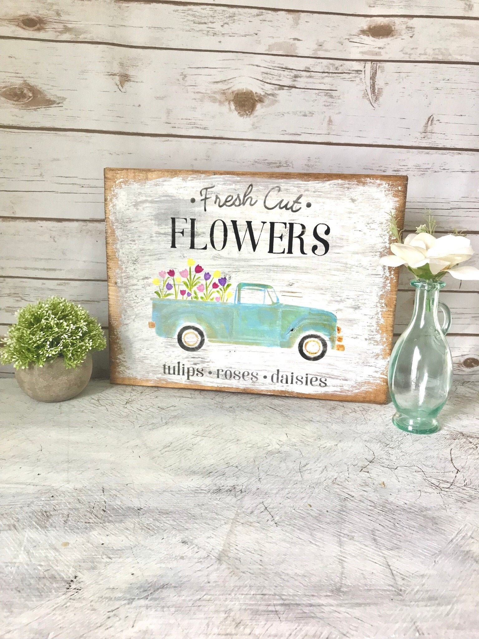 Flower Truck Sign Spring Decor Fresh Cut Flowers Rusty | Etsy
