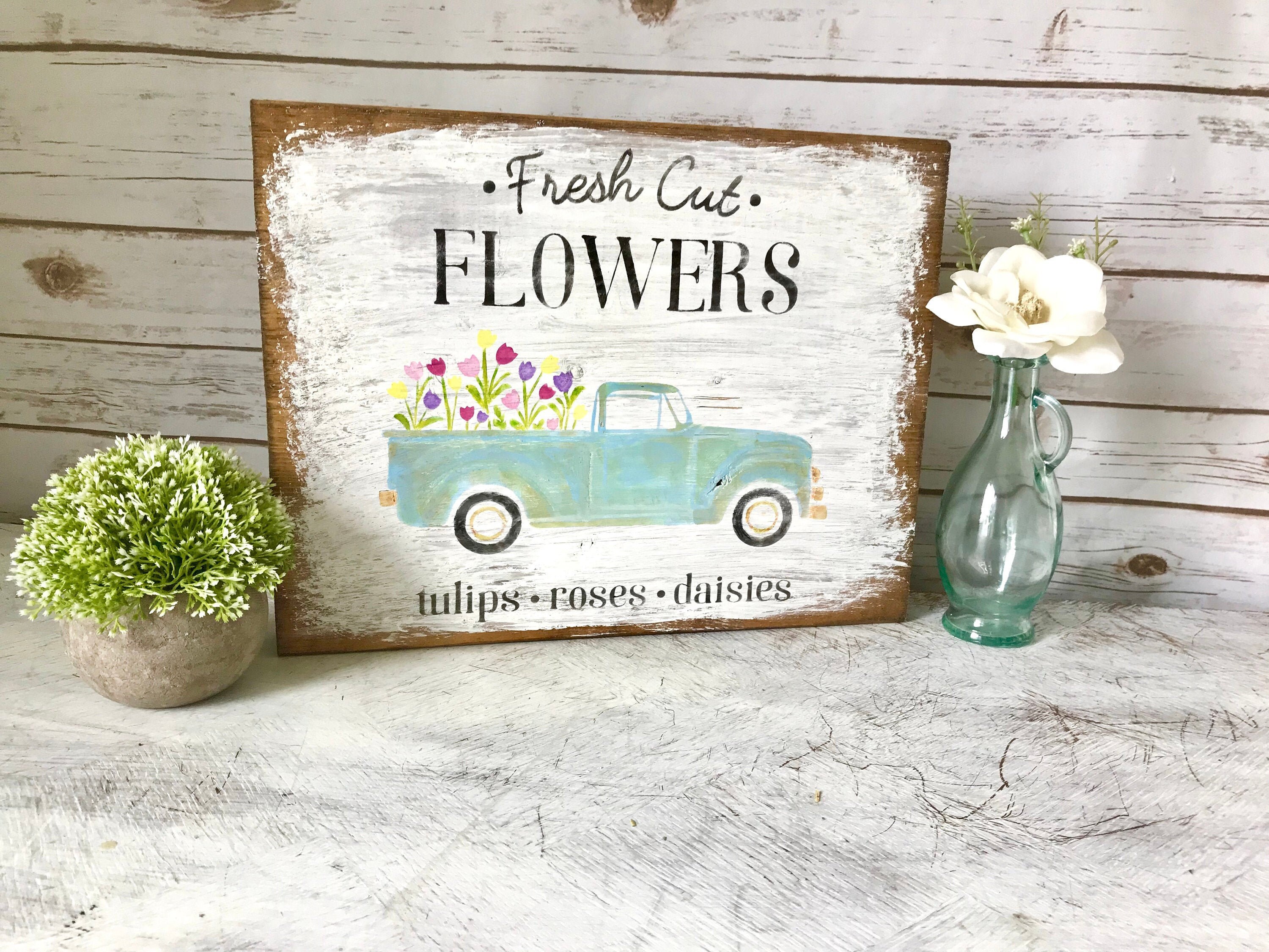 Flower Truck Sign Spring Decor Fresh Cut Flowers Rusty | Etsy