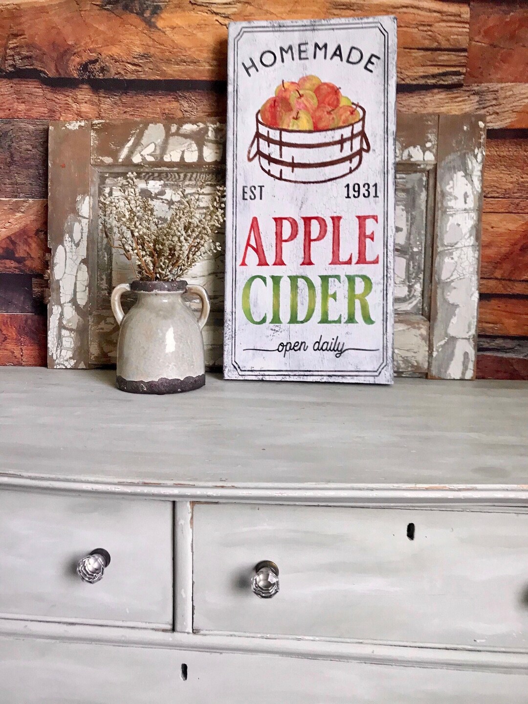 Fall Wall Decor / Apple Cider Sign / Vertical Fall Sign / Rustic Fall ...