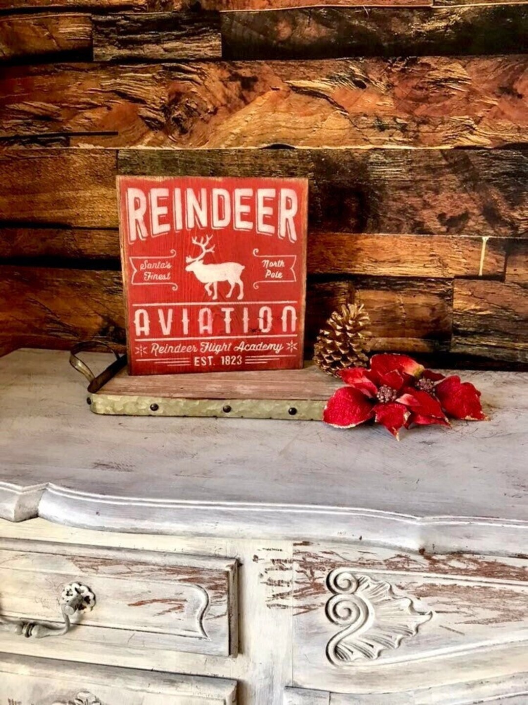 Reindeer Sign Decor | Christmas Decoration | Rustic Holiday Wooden Sign ...