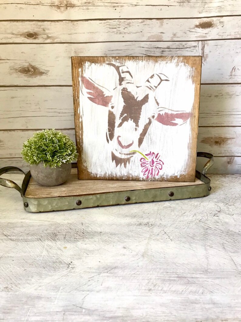 Farmhouse Sign Decor | Goat Sign | Summer Decoration | Goat With Flower ...