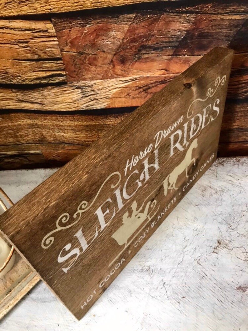 Christmas Sleigh Rides Sign / Rustic Wooden Sign / Horse Drawn Sleigh ...