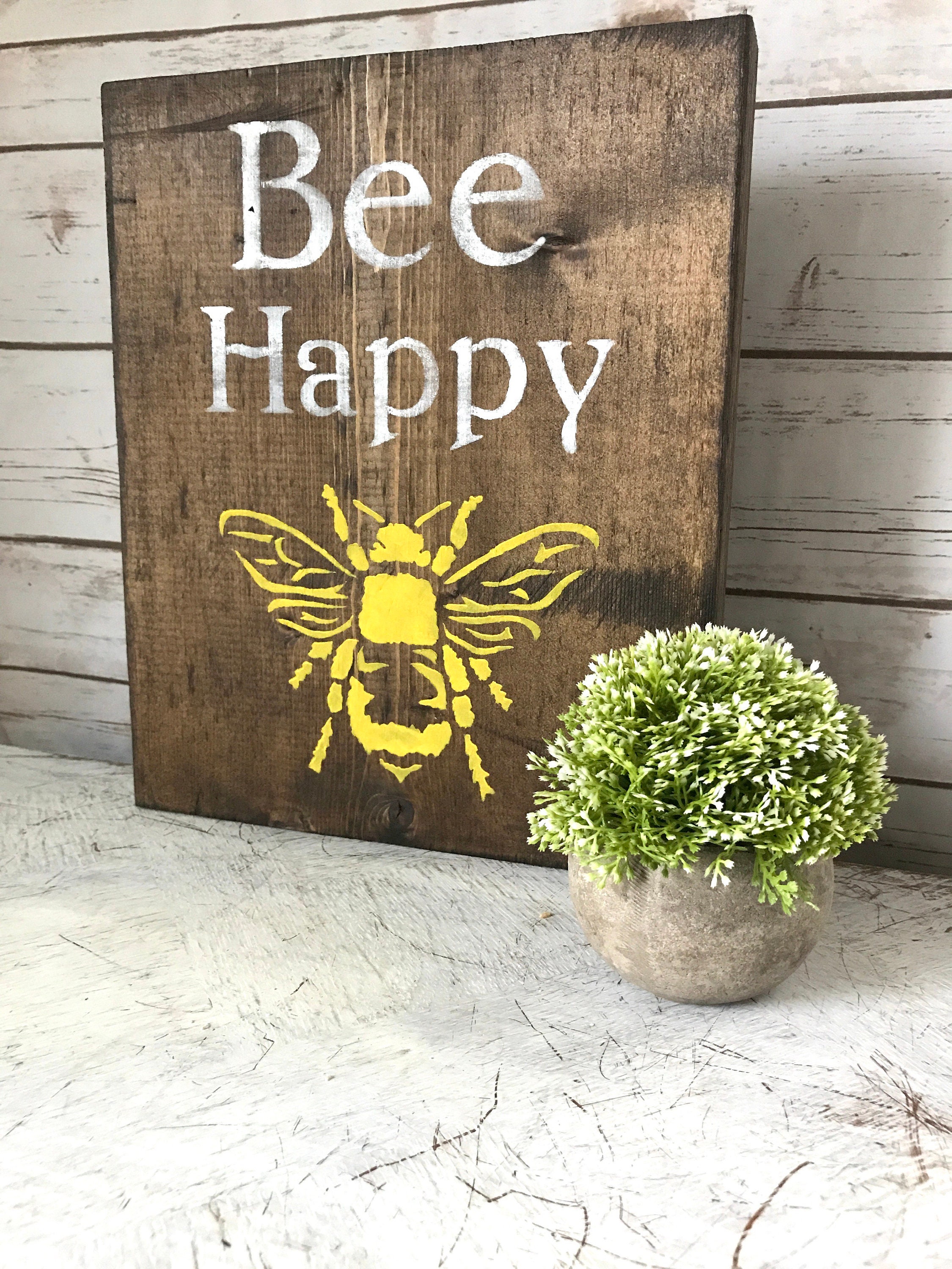Bee Sign Decor / Nursery Sign / Bee Happy Wooden Sign / Summer Sign ...