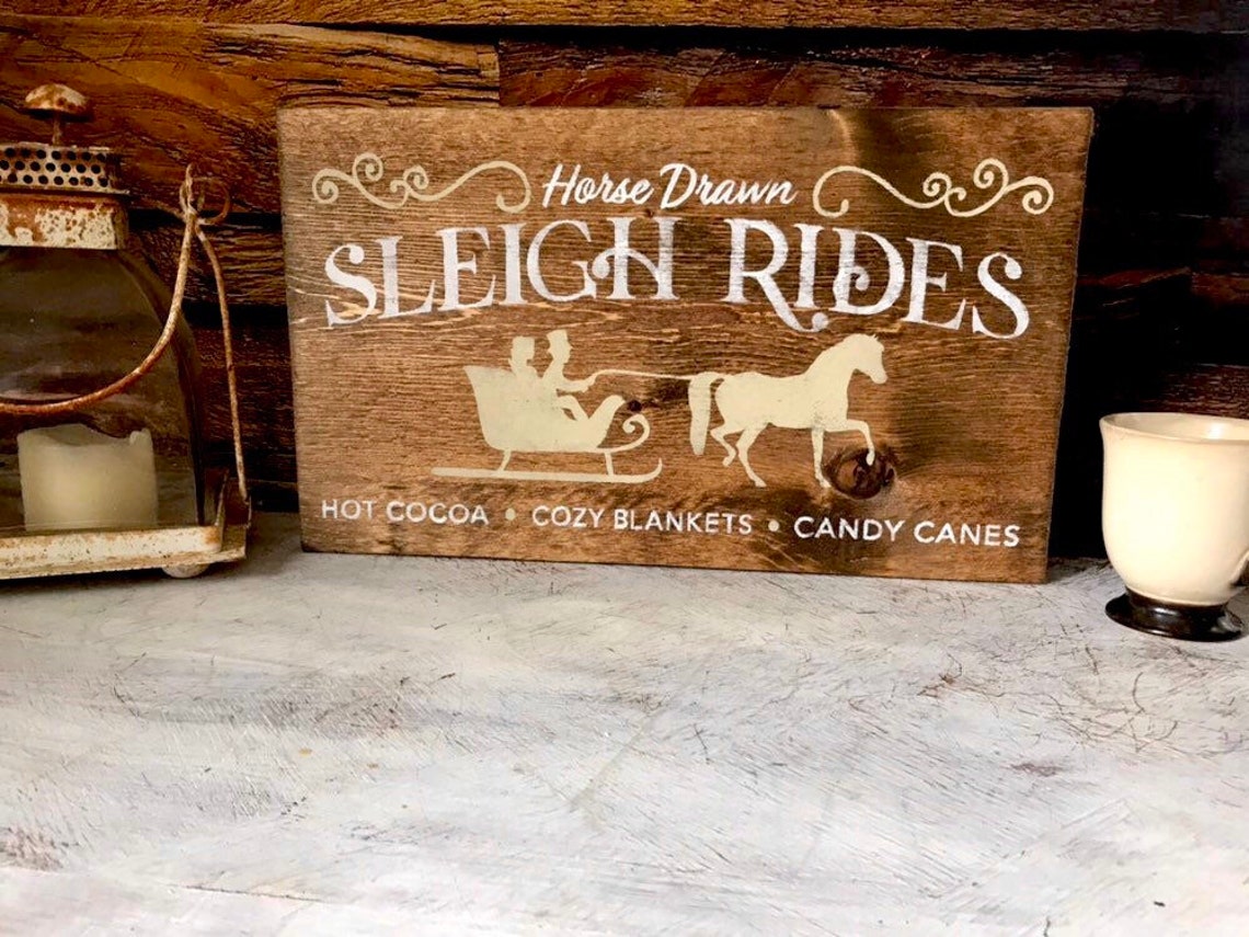 Christmas Sleigh Rides Sign / Rustic Wooden Sign / Horse Drawn Sleigh ...