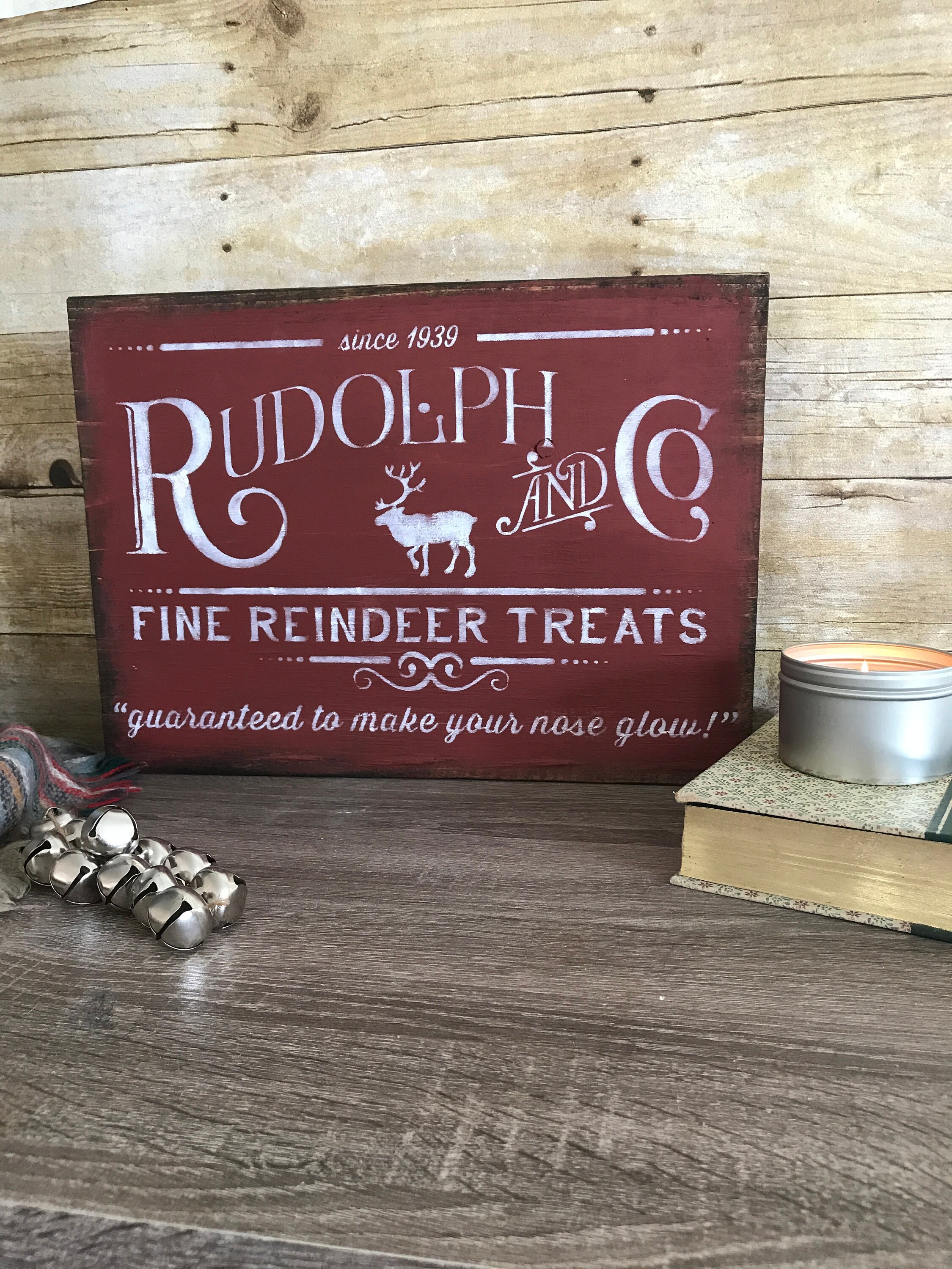 Rustic Christmas Sign Decoration | Rudolph & Co | Reindeer Treats | Old ...