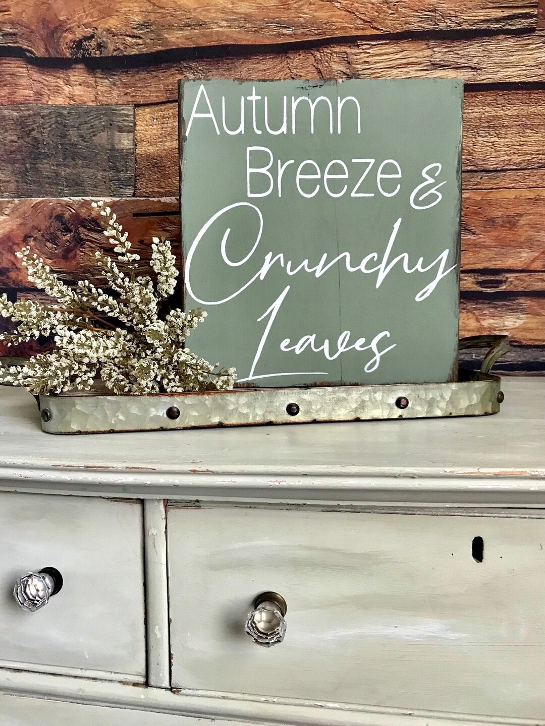 Rustic Fall Wooden Sign / Sage Green Fall Sign Decor / Autumn Breeze ...