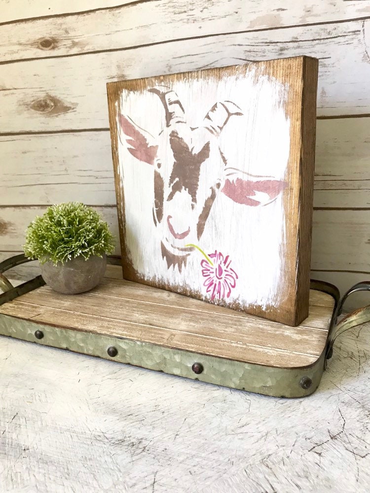 Farmhouse Sign Decor | Goat Sign | Summer Decoration | Goat With Flower ...