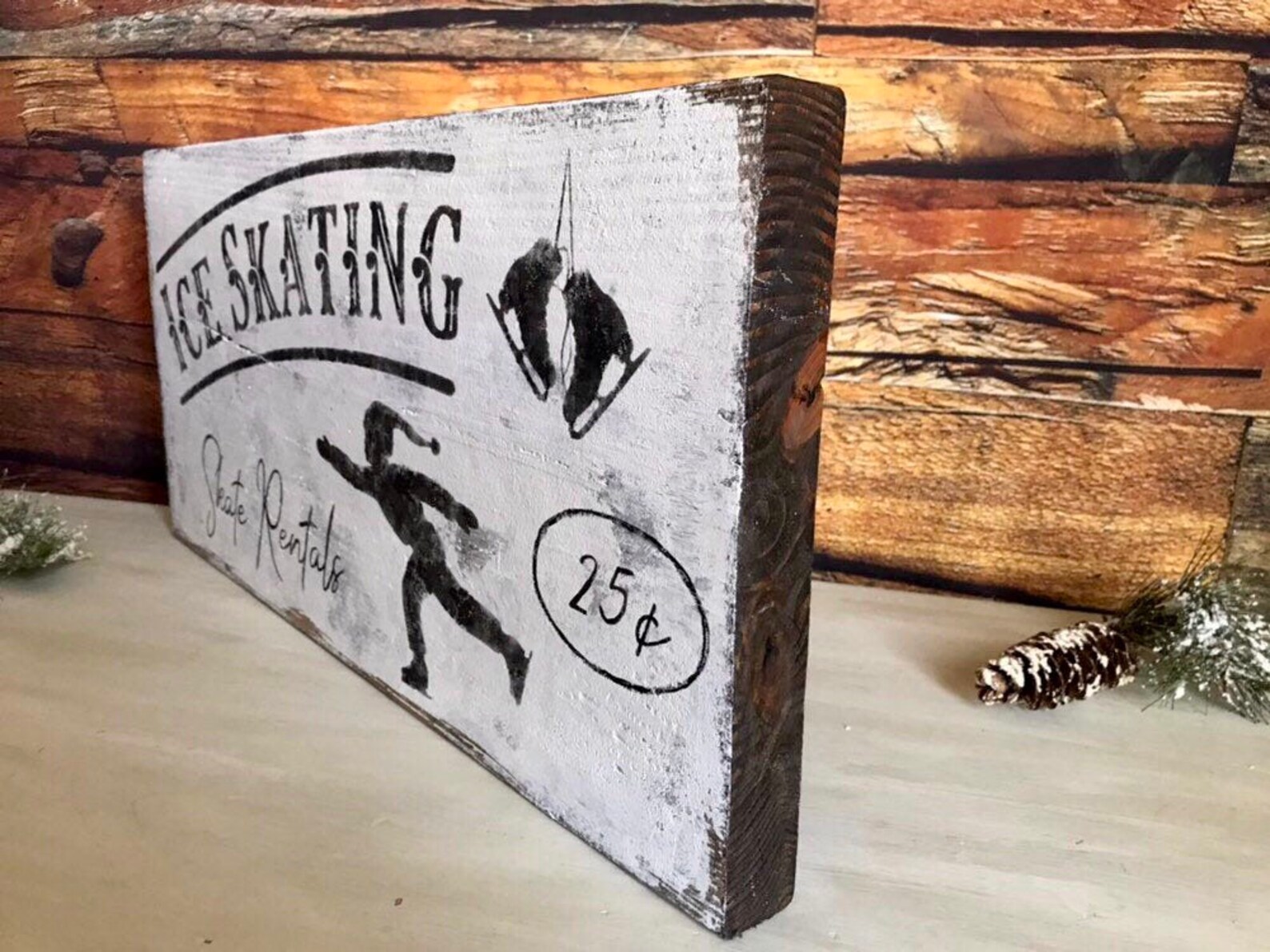 Antique Christmas Sign / Christmas Decor / Vintage Ice Skating | Etsy