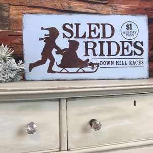 Rustic Winter Sign Decor / Vintage Christmas Sign / Sled Rides Sign ...