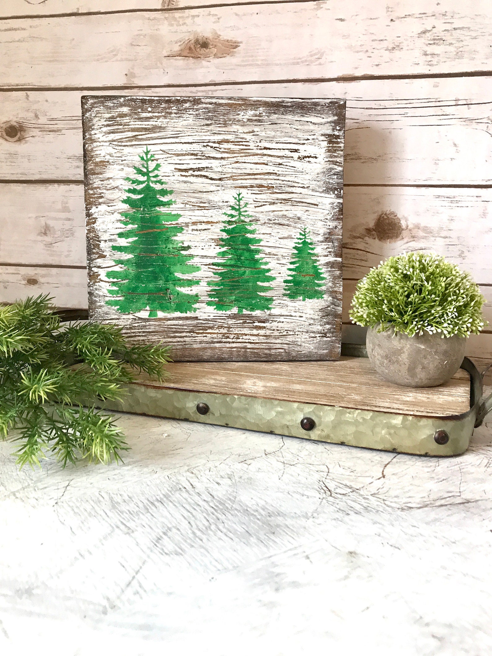 Pine Tree Sign Decoration Chippy Pine Trees Winter - Etsy