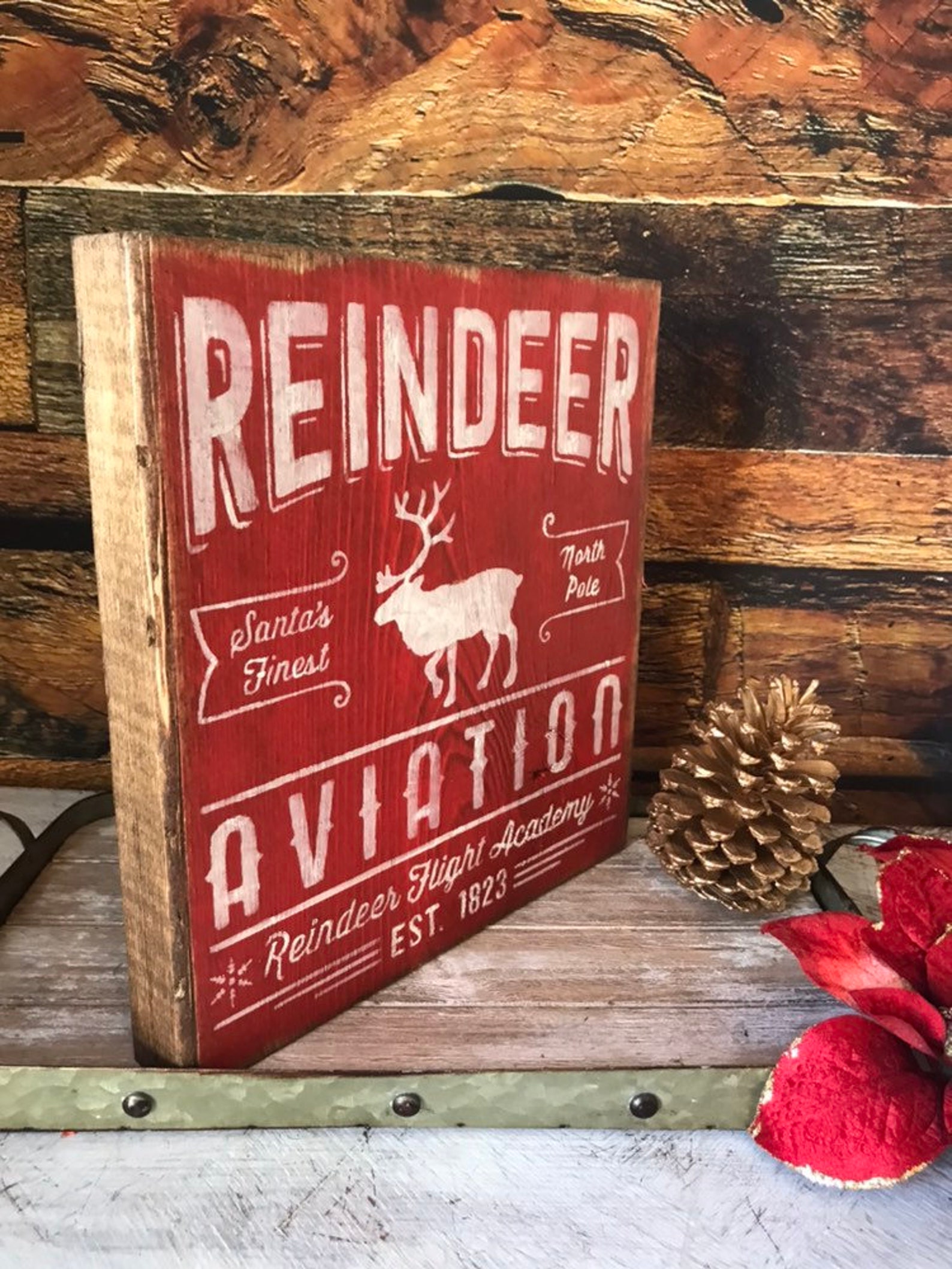 Reindeer Sign Decor Christmas Decoration Rustic Holiday | Etsy