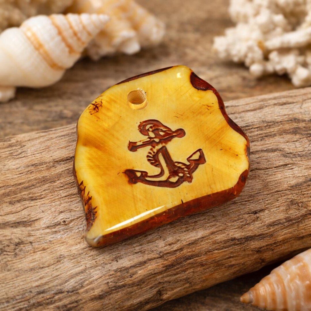 Genuine Baltic Amber Anchor Pendant – Handmade Amber Charm, Nautical ...