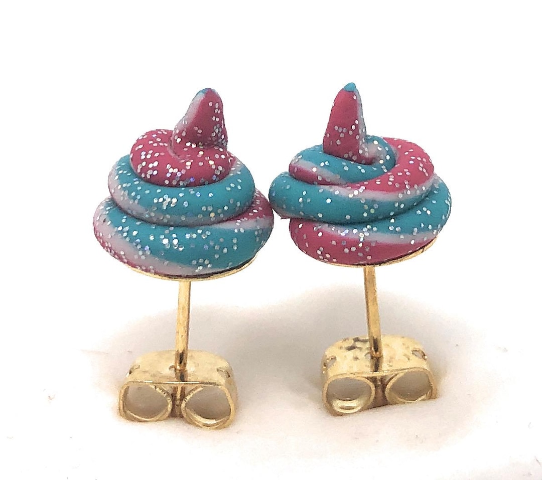 Troll Poop Magical Glitter Sparkle Stud Earrings Pink and Blue Nickel ...