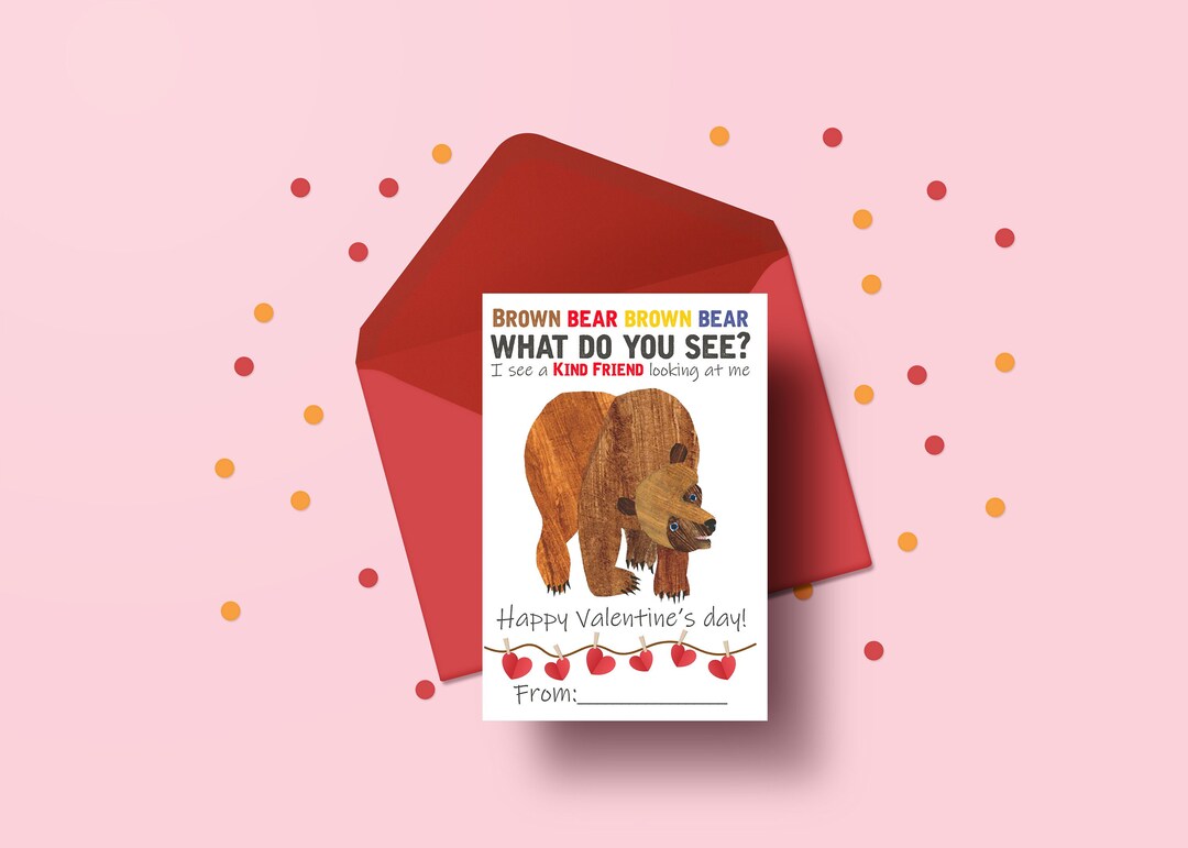 Brown Bear Printable Digital Valentine's Card - Etsy