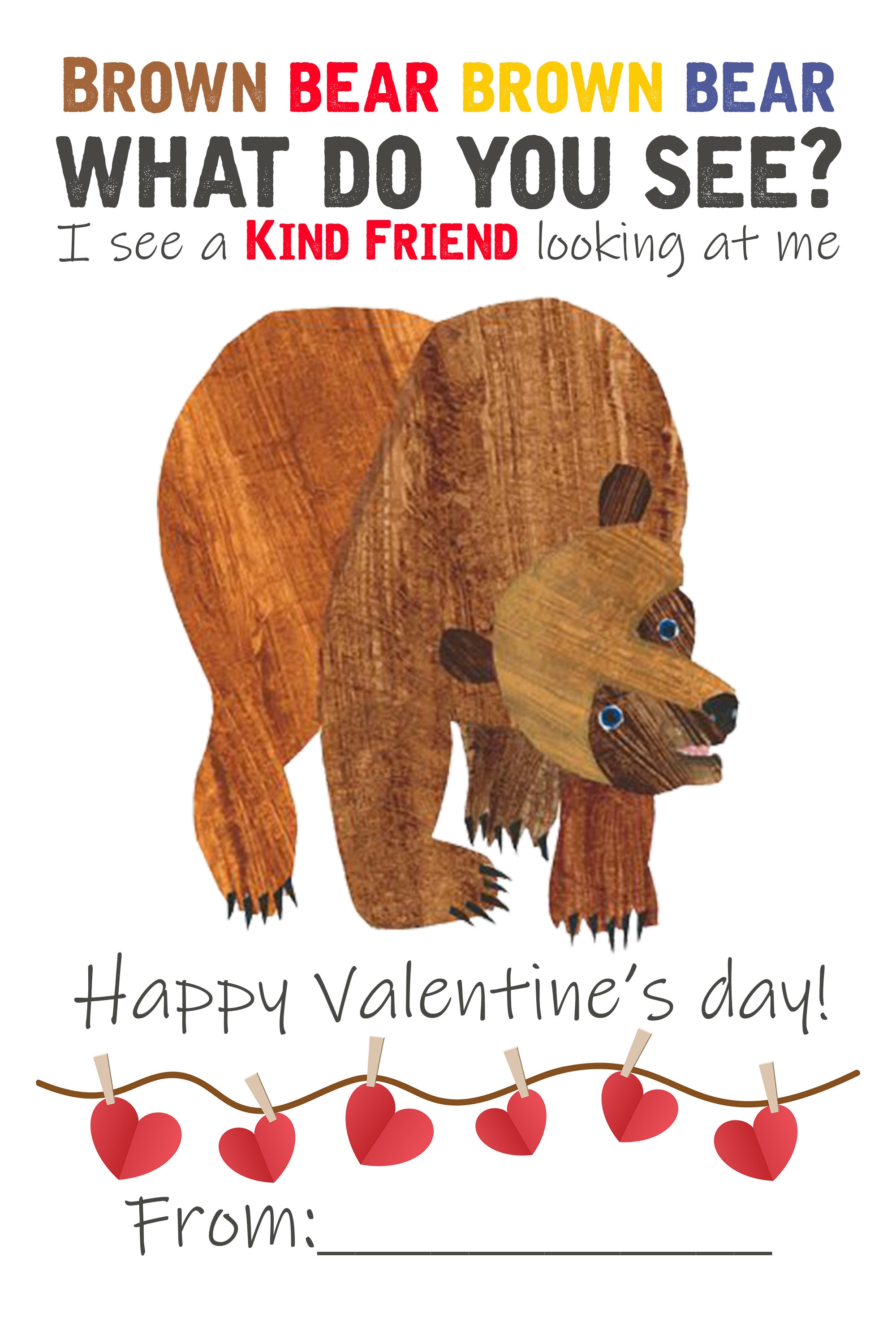 Brown Bear Printable Digital Valentine's Card - Etsy