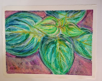 Colorful Oil Pastel Green Succulent Drawing on Toned Tan Paper Plant ...