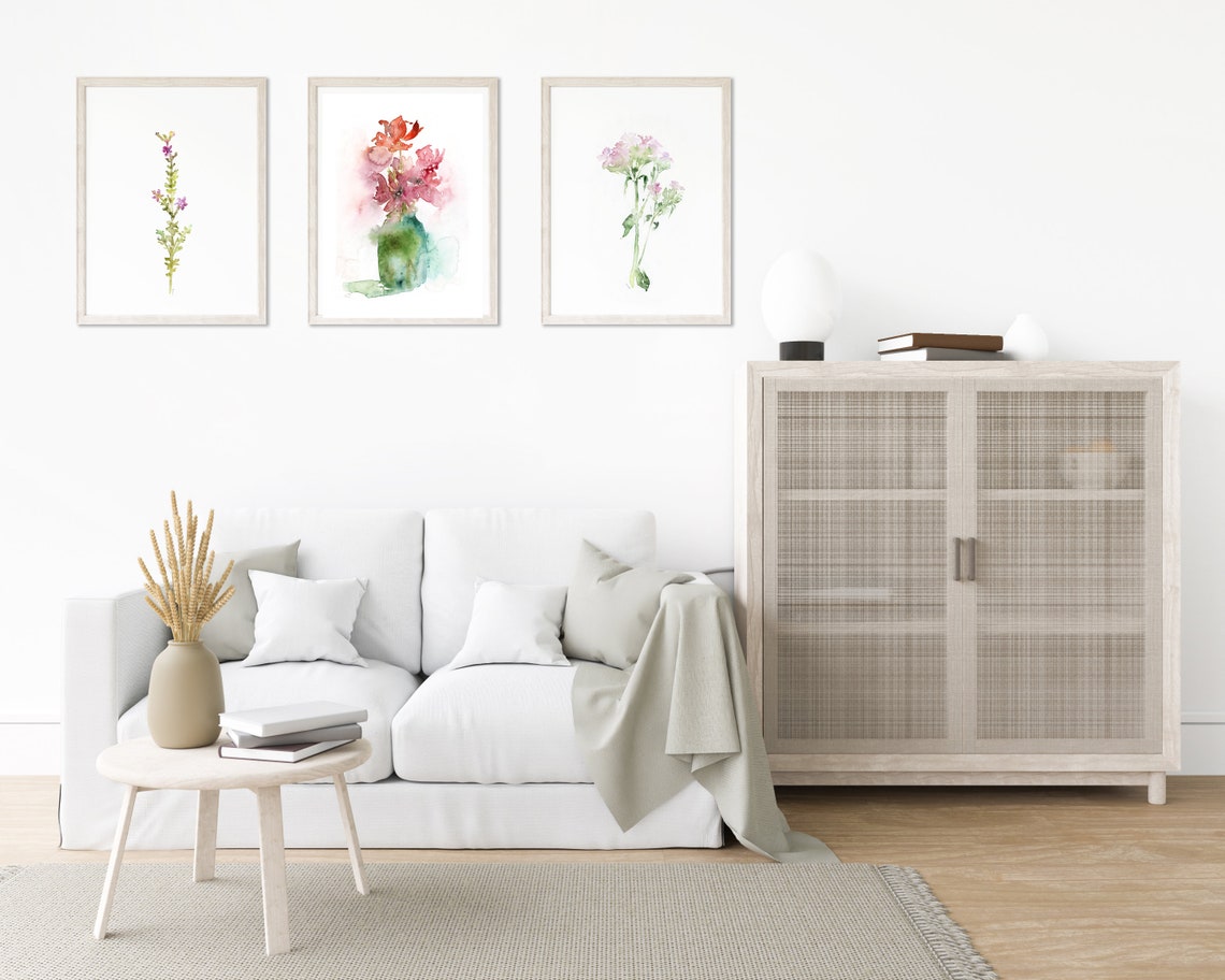 Botanical Wall Art Set Watercolor Print Set Flower Print Set - Etsy
