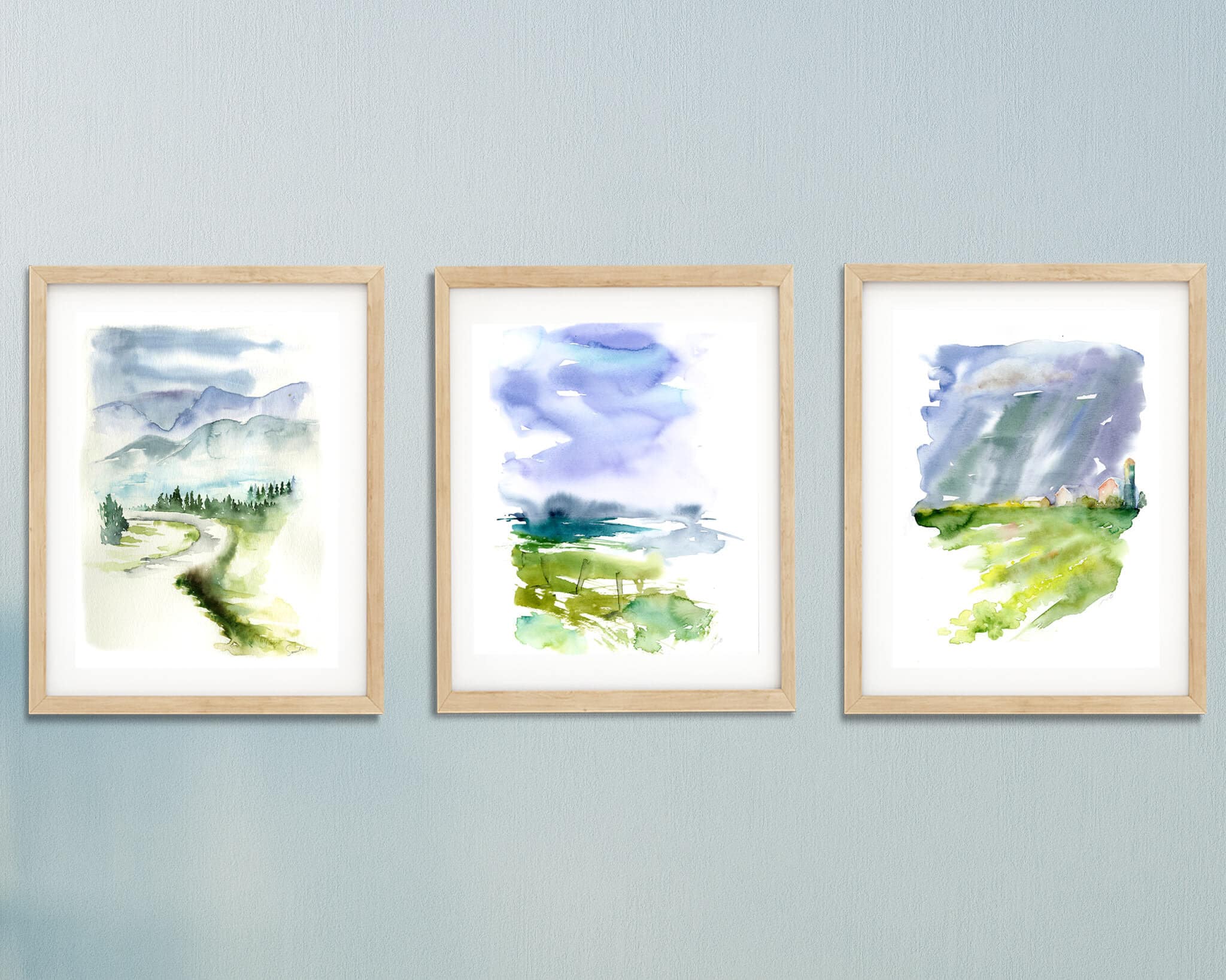 Blue and Green Art Prints Watercolor Landscape Prints Nature - Etsy