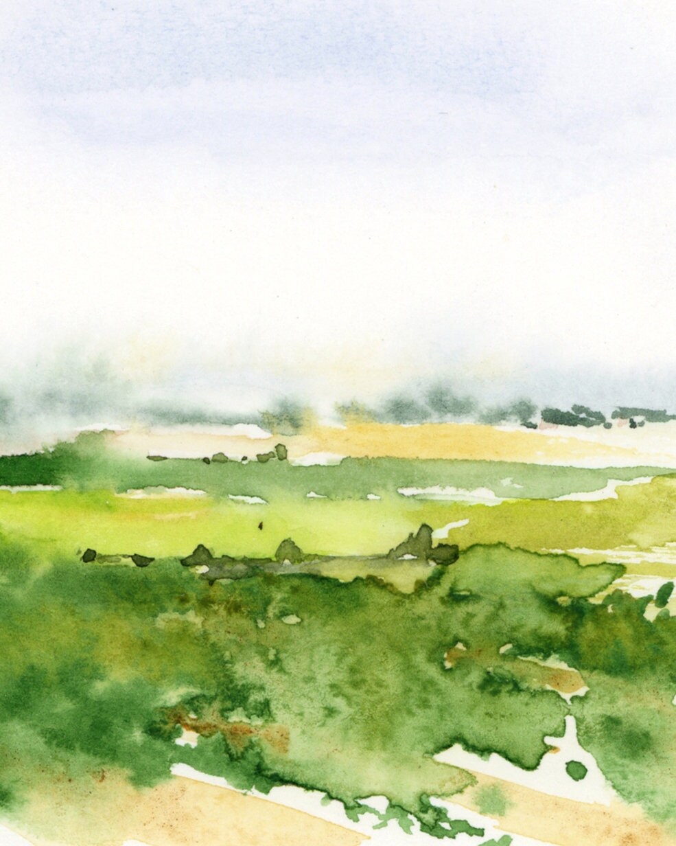 Green Landscape Painting Abstract Wall Art Watercolor - Etsy