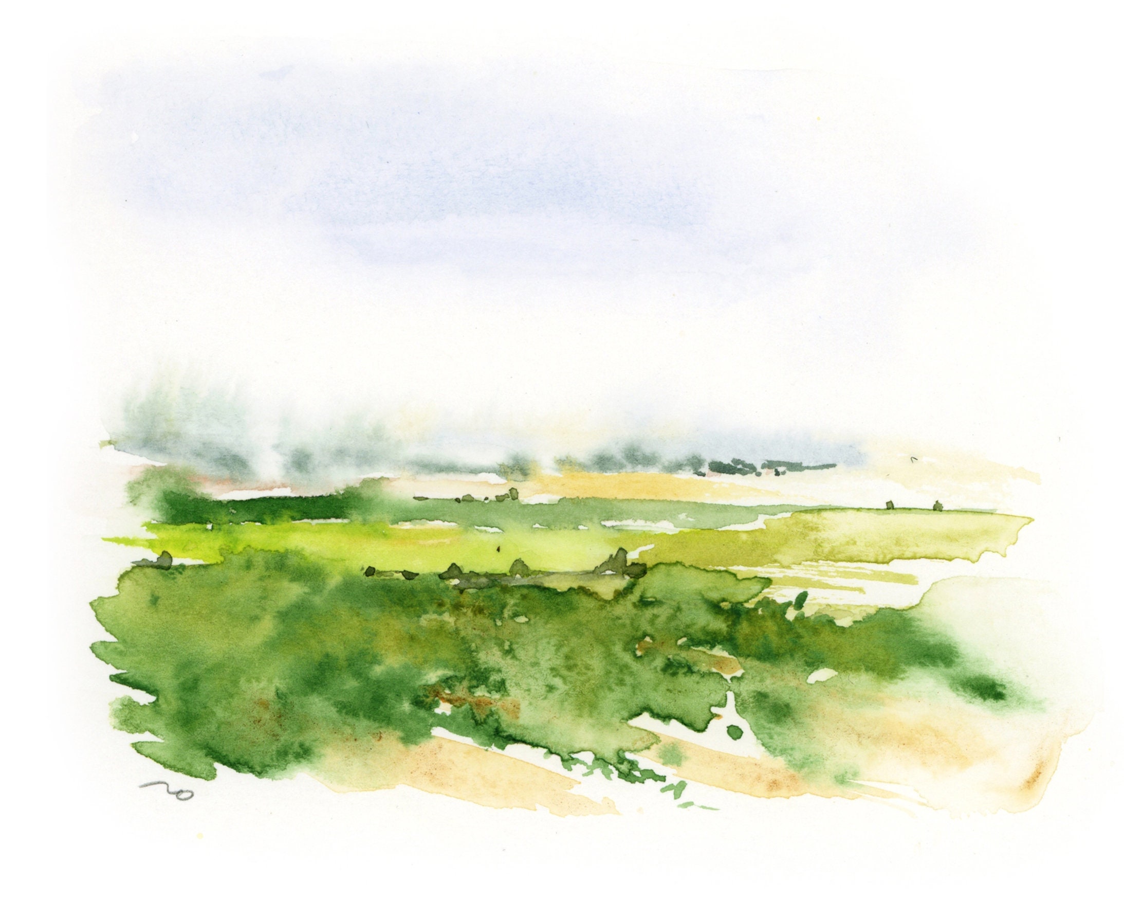 Green Landscape Painting Abstract Wall Art Watercolor - Etsy