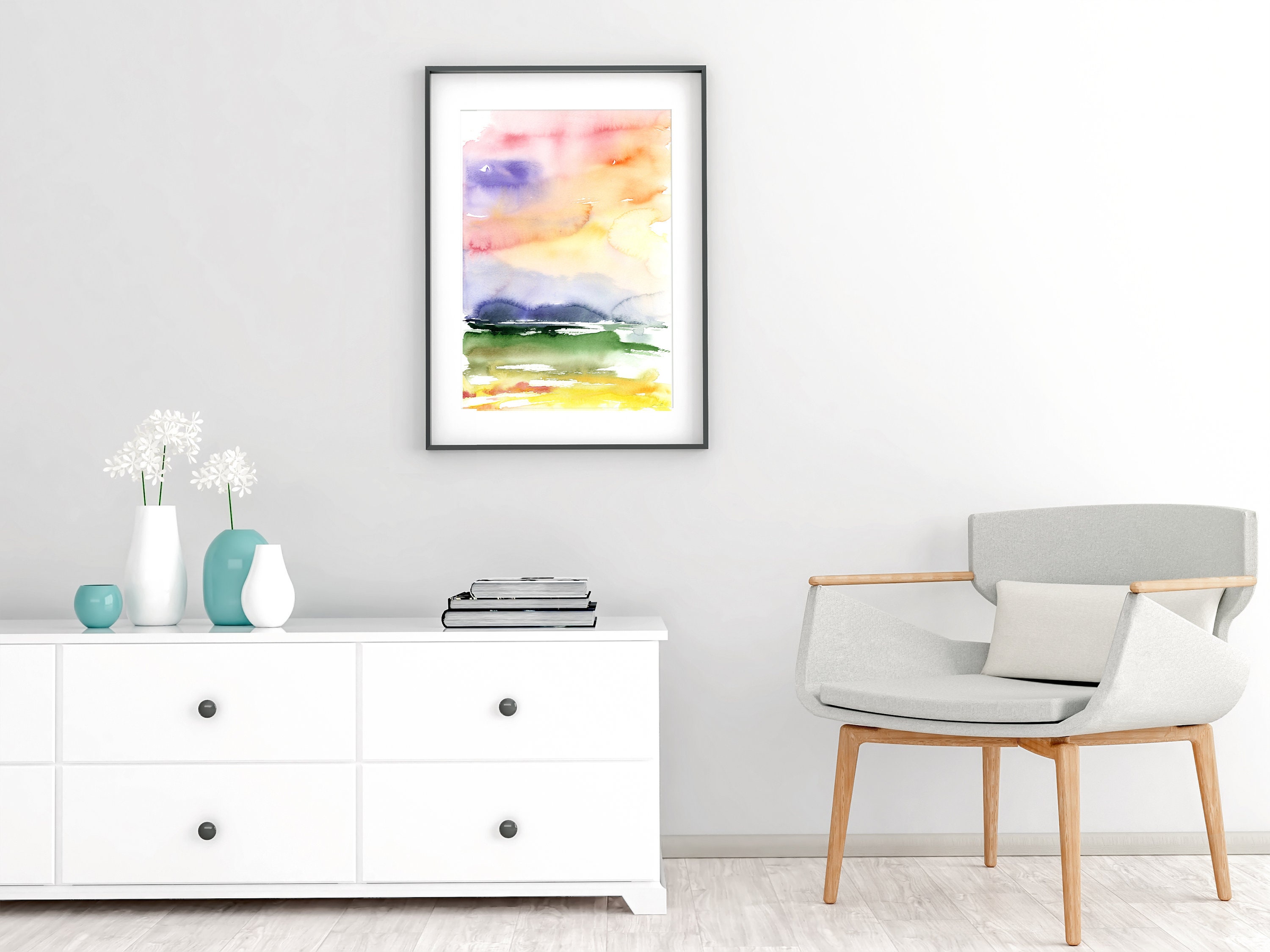 Abstract Watercolor Print Set, Large Print Set, Landscape Watercolor ...