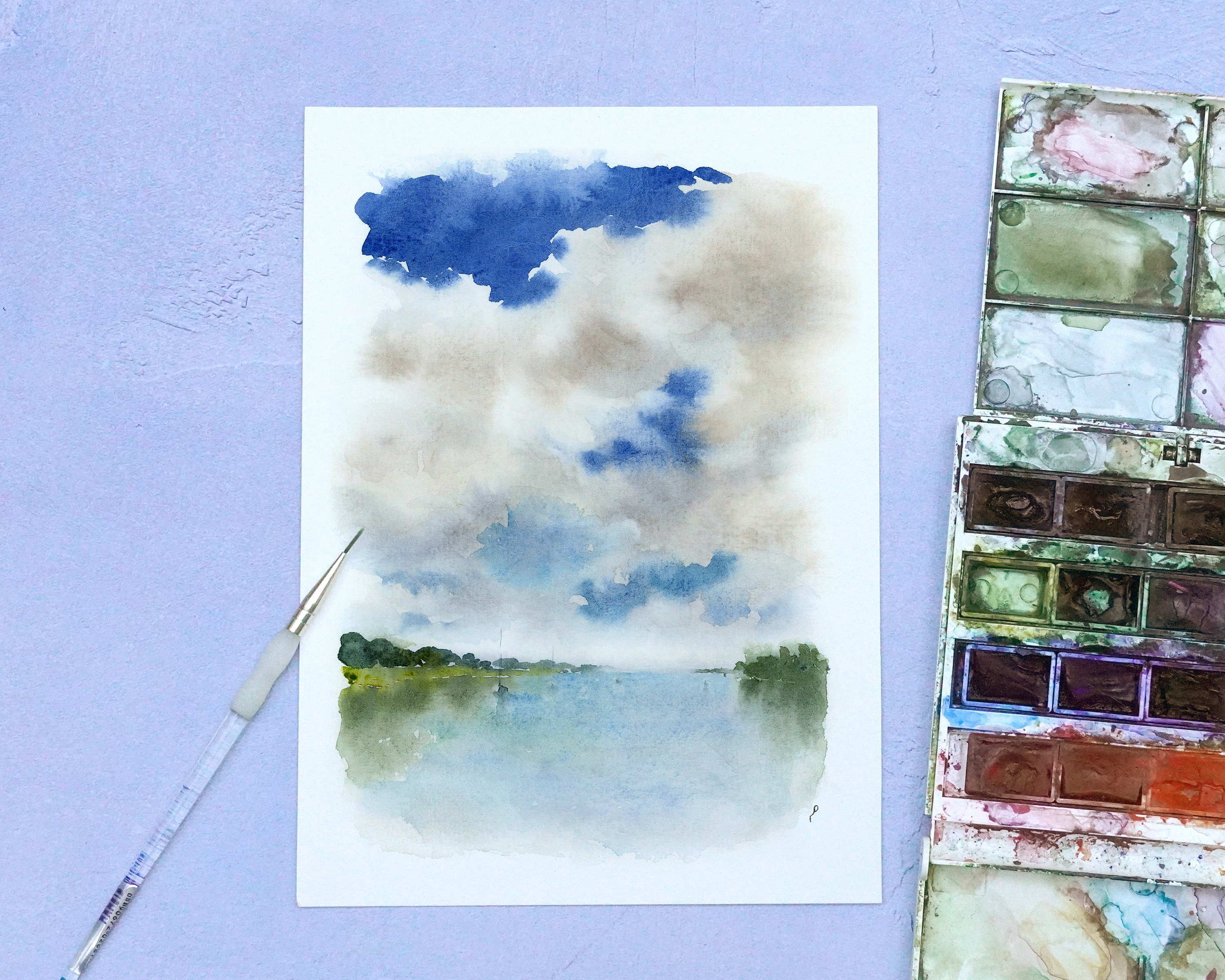 Blue and Green Virginia Landscape Painting, Watercolor US Scenery Art ...