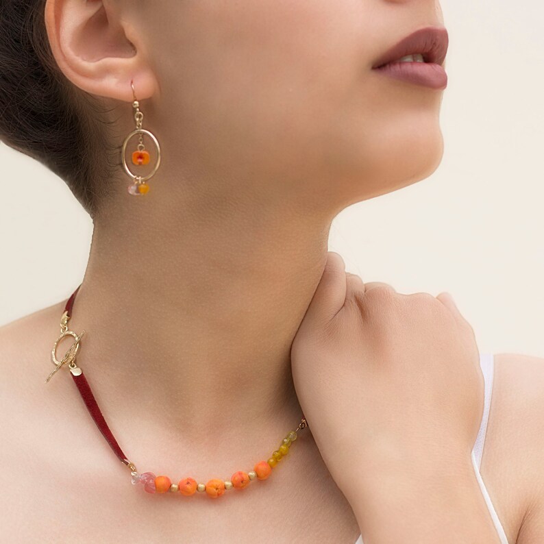 Hand-made polymer clay peaches necklace leather chain pink | Etsy