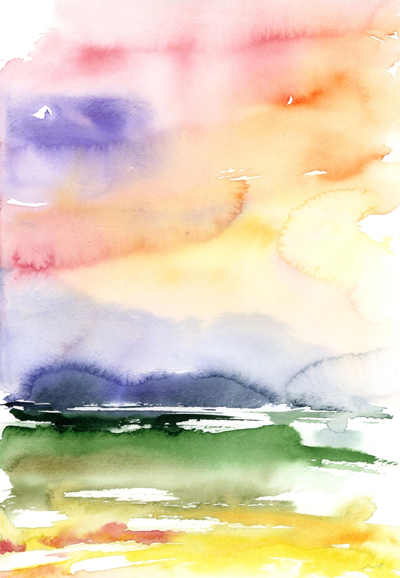 Abstract Watercolor Print Set, Large Print Set, Landscape Watercolor ...