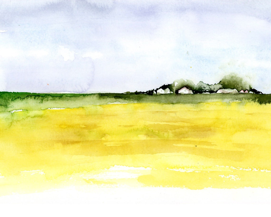 Yellow Watercolor Art, Watercolor Landscape Painting Print, Abstract ...