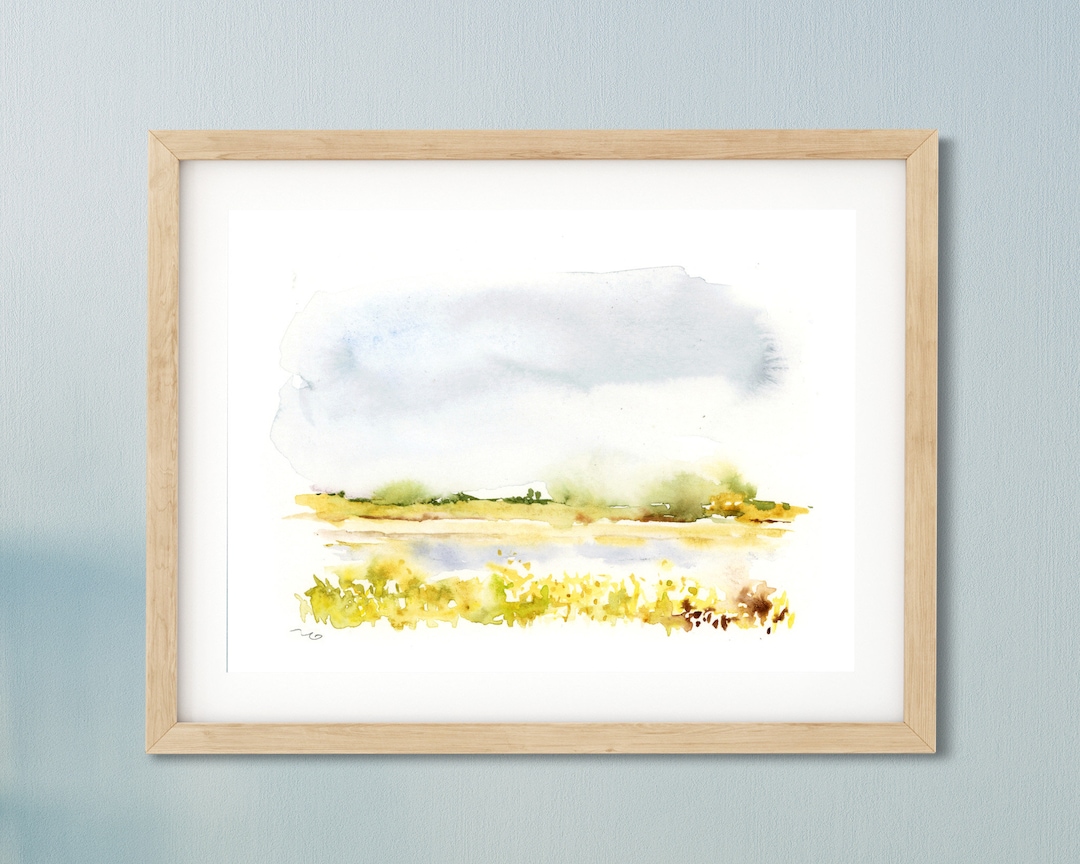 Yellow Watercolor Print, Watercolor Nature Painting, Landscape Painting ...