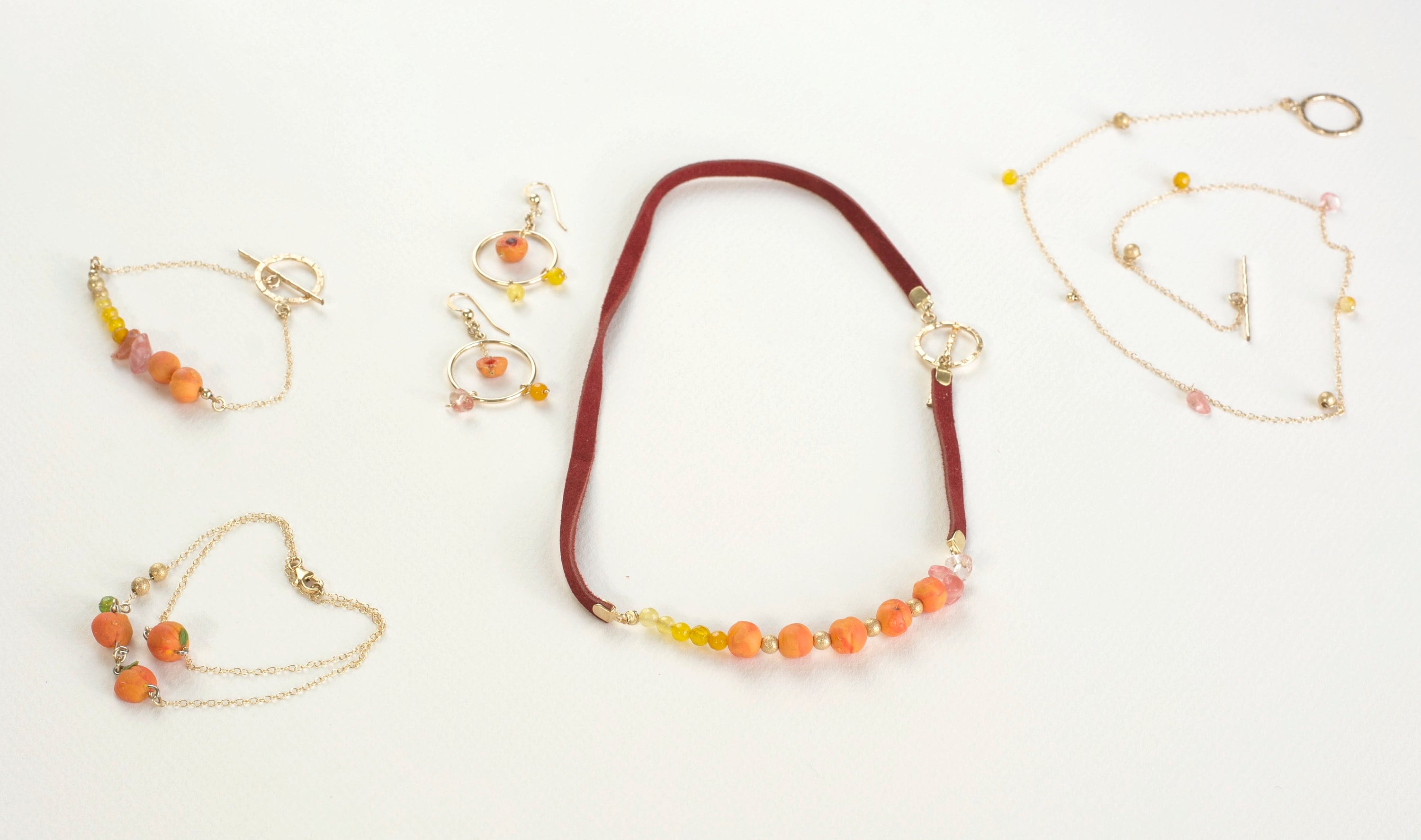 Hand-made polymer clay peaches necklace leather chain pink | Etsy