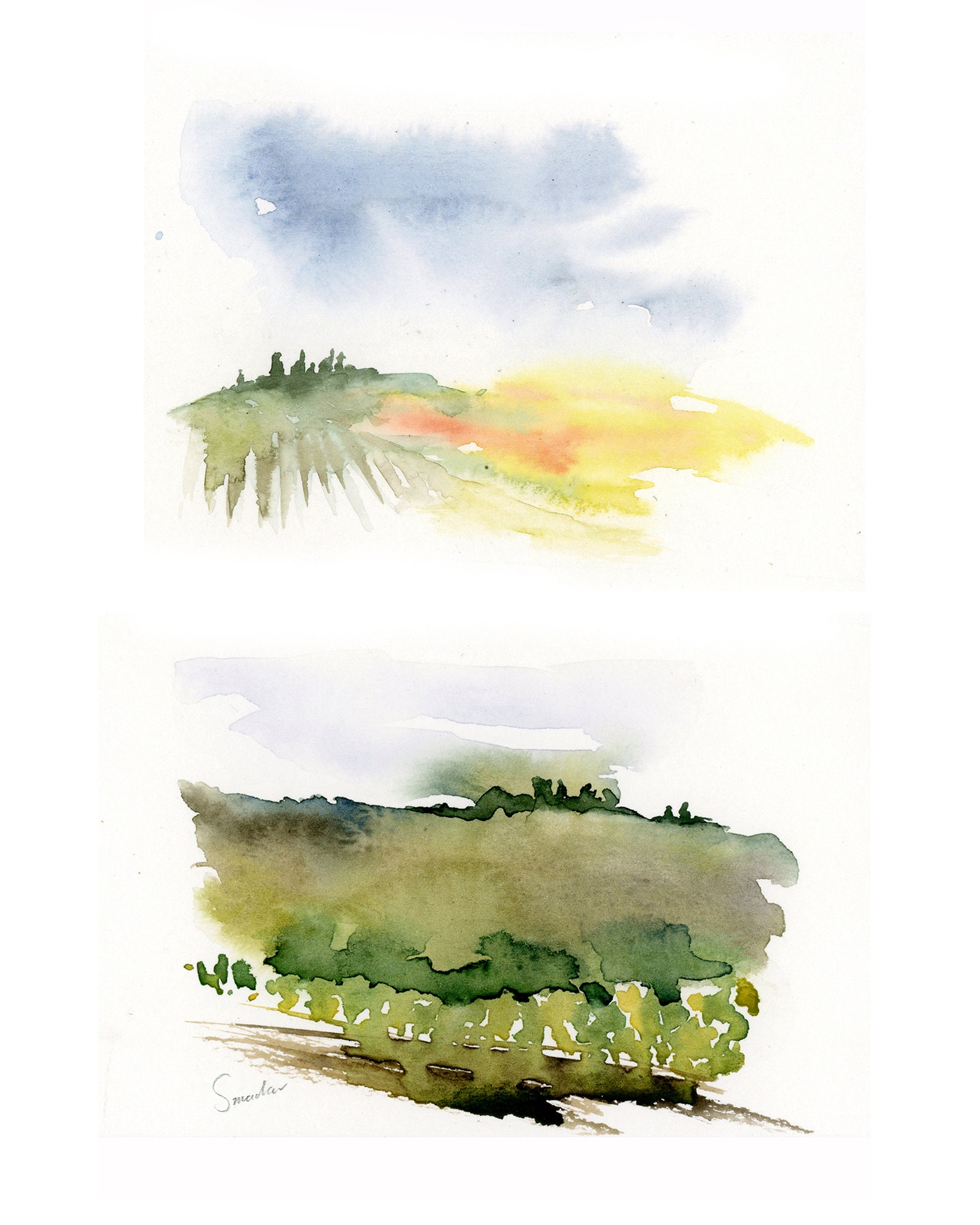 Abstract Watercolor Art Nature Wall Art Landscape Watercolor | Etsy