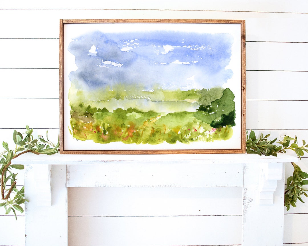 Lake Reflection Painting, Abstract Landscape Print, Landscape ...