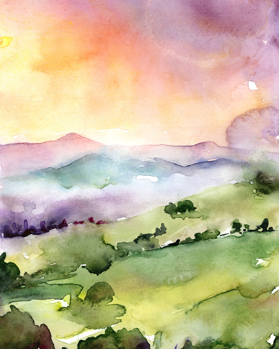Sunrise Wall Art Nature Watercolor Print Small Abstract Art - Etsy