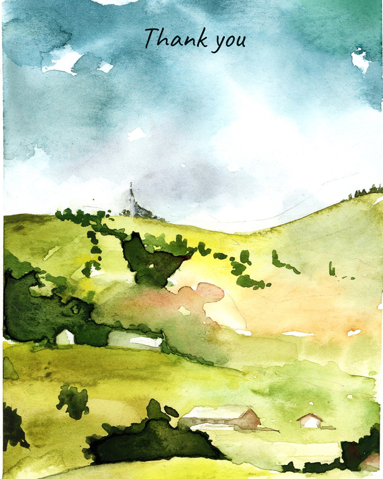 Printable Thank You Card Landscape Greeting Card Watercolor - Etsy UK