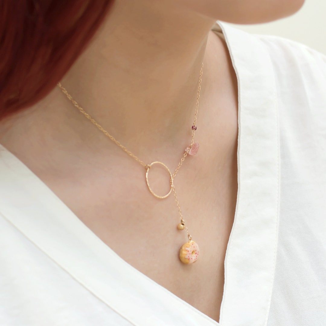 SALE Handmade Gold Filled Necklace, Miniature Donut Necklace, Pink ...