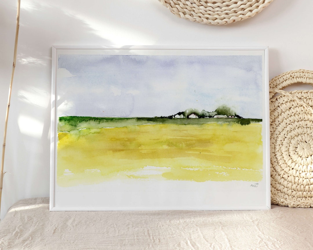 Yellow Watercolor Art, Watercolor Landscape Painting Print, Abstract ...