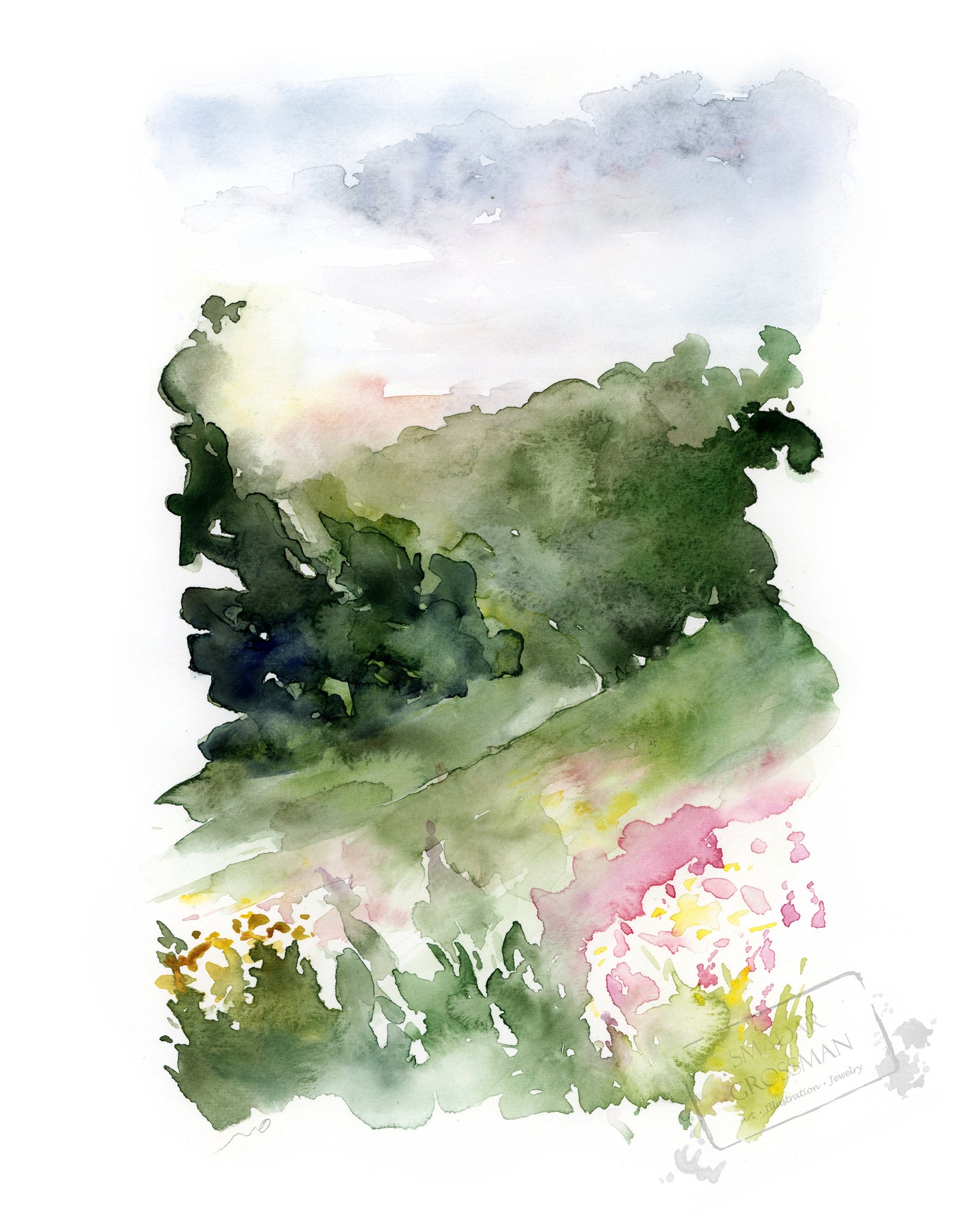 Small Abstract Art, Watercolor Print, Spring Art Print, Field Art Print ...