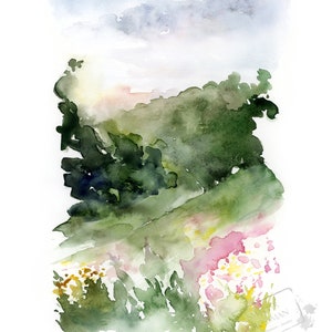 Small Abstract Art, Watercolor Print, Spring Art Print, Field Art Print ...