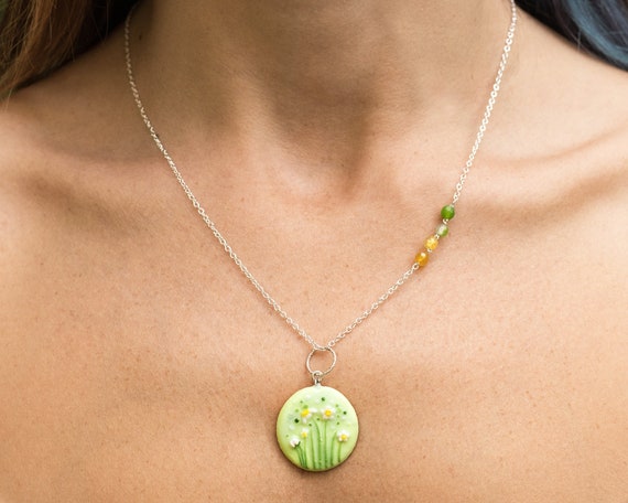 Nature Necklace for Women Round Pendant Necklace Handmade | Etsy