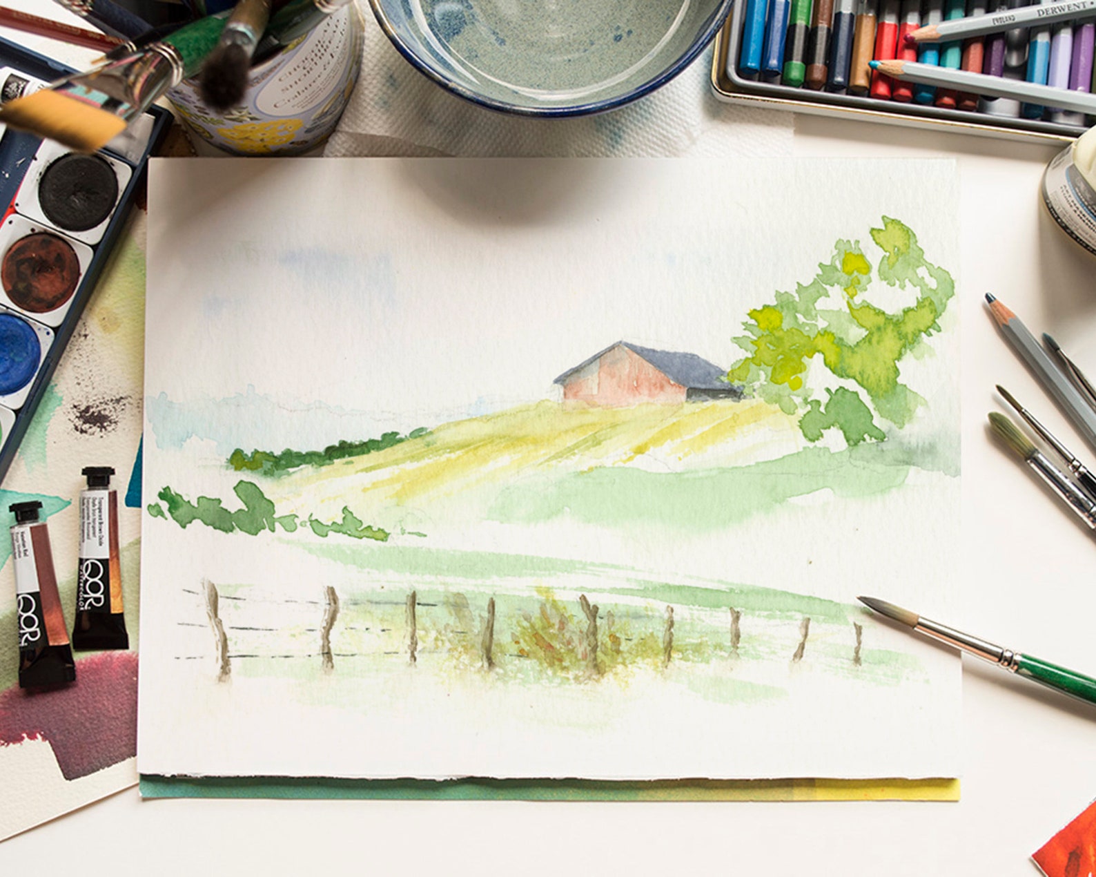 Landscape Art , Nature Wall Art, Landscape Watercolor Art, Watercolor ...