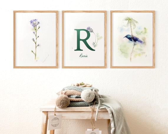 Large Personalized Monogram Print Letter Art Custom Floral | Etsy