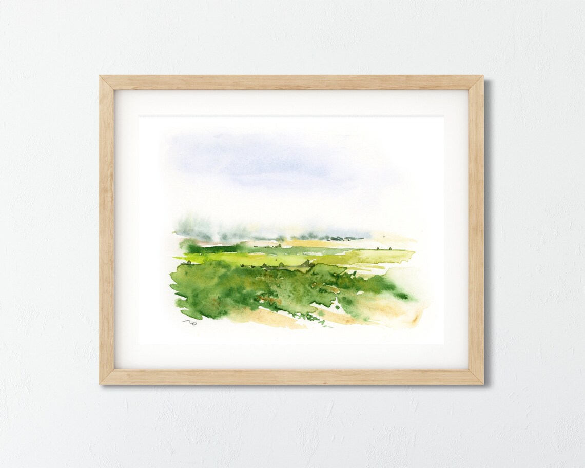 Green Landscape Painting Abstract Wall Art Watercolor - Etsy