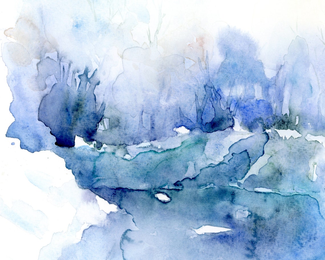 Winter Landscape Painting Blue Landscape Print Original | Etsy
