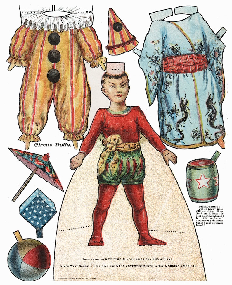 Delightful Turn of the Century Circus Paper Doll Puppet Toy Clown - Etsy